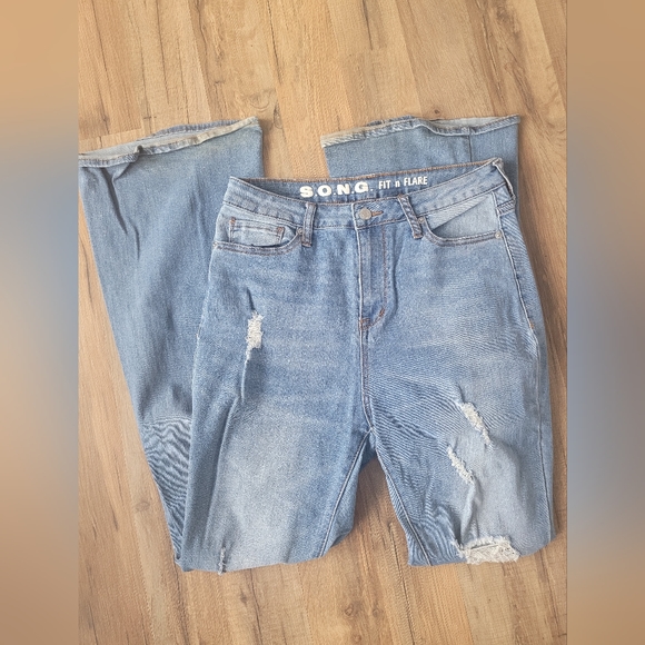 Song | Jeans | Song Distressed Denim Flare Jeans | Poshmark